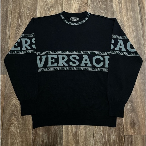 Versace | Sweaters | Vintage 9s Versace Spell Out 00 Wool Sweater ...